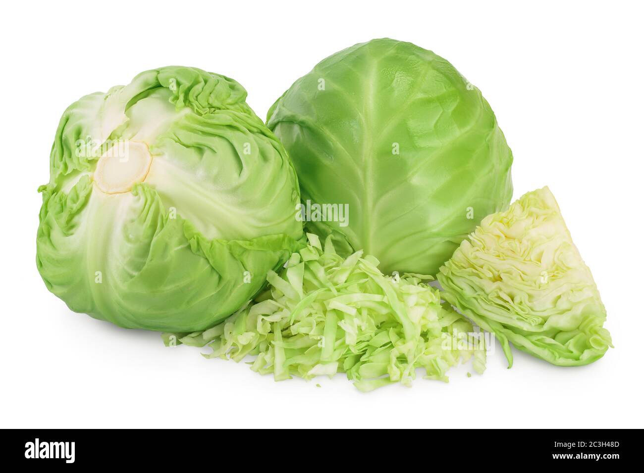 Green cabbage isolated on white background with clipping path and full ...