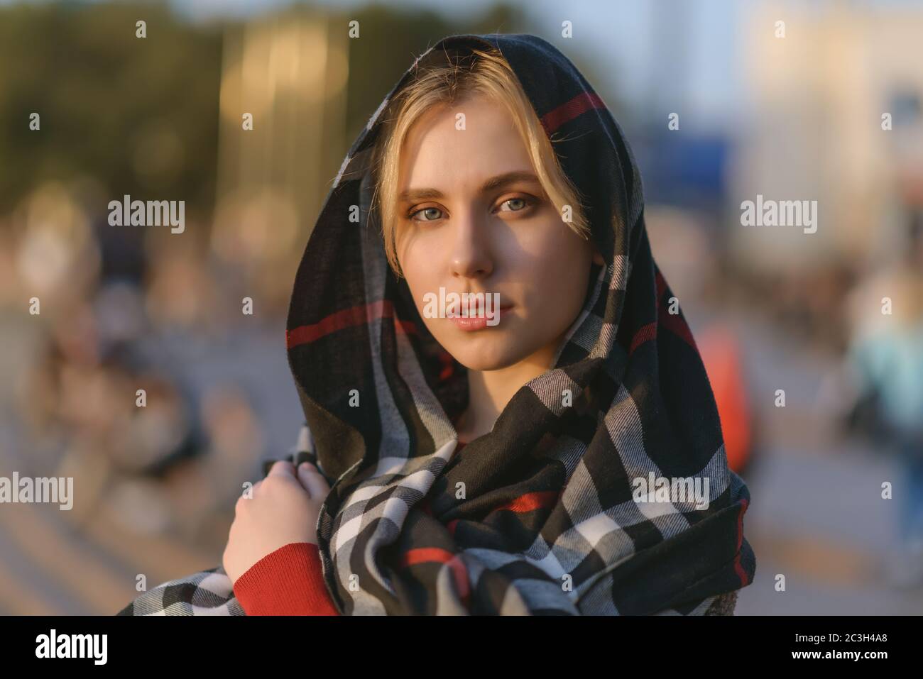 Outdoors portrait of beautiful young woman. Selective focus Stock Photo ...