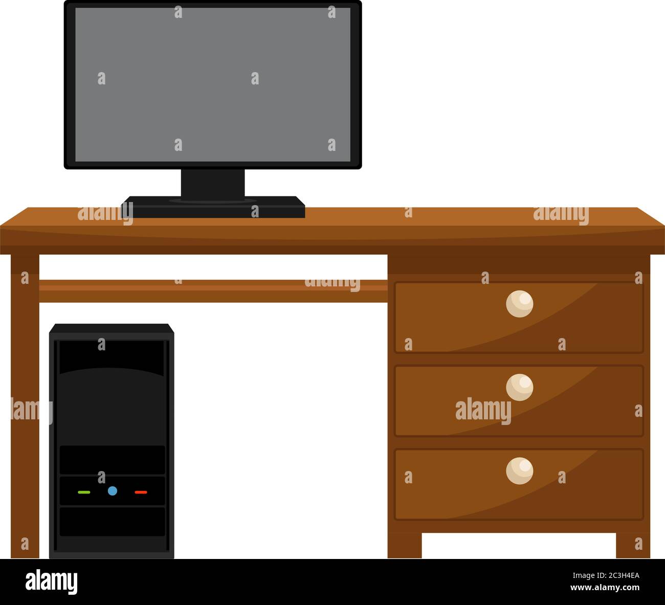 Wooden desktop computer with monitor and system unit. Vector ...