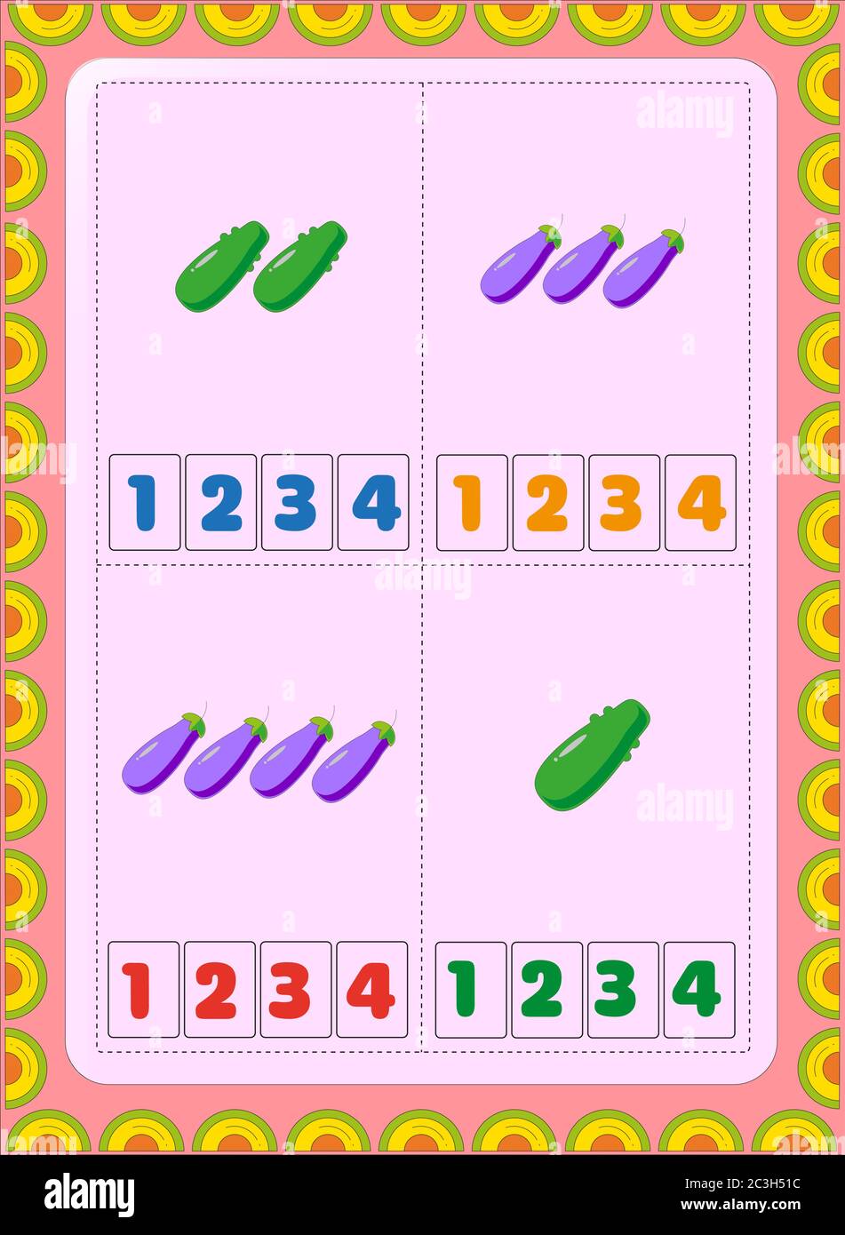 Preschool toddler math with eggplant and cucumber design Stock Vector ...