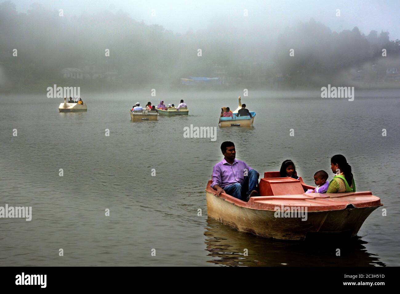 The tourist are enjoying boating in the Mirik Lake at Darjeeling, West ...