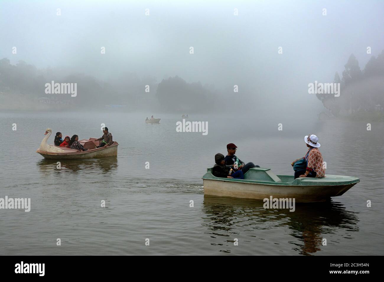 The tourist are enjoying boating in the Mirik Lake at Darjeeling, West ...