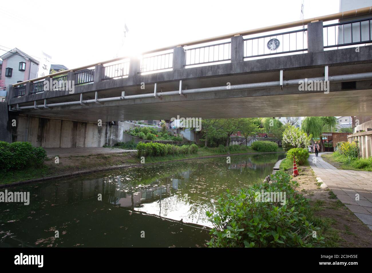 Green canal under a bridge at a small town Stock Photo - Alamy