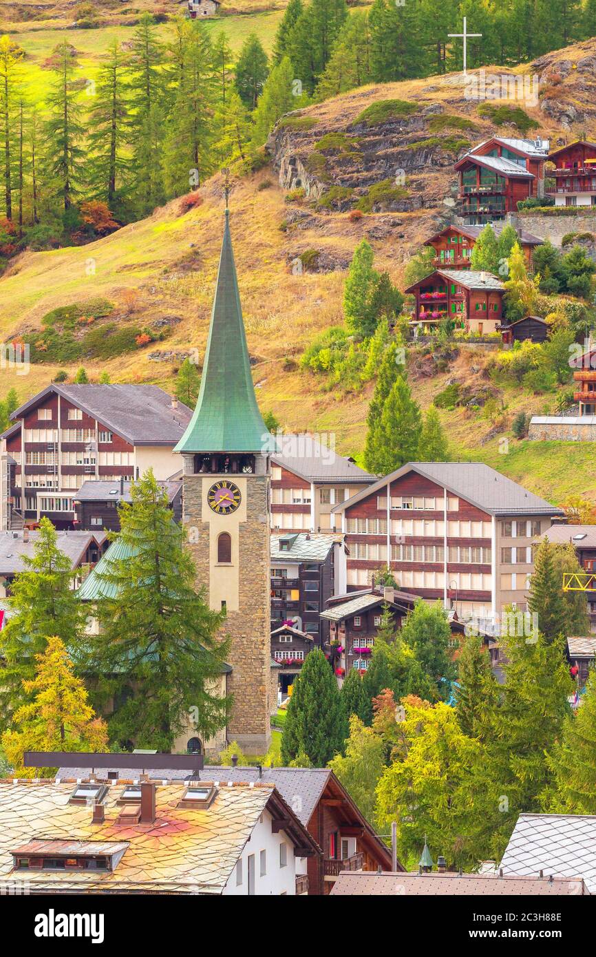 Zermatt, Switzerland church of St. Mauritius Stock Photo - Alamy