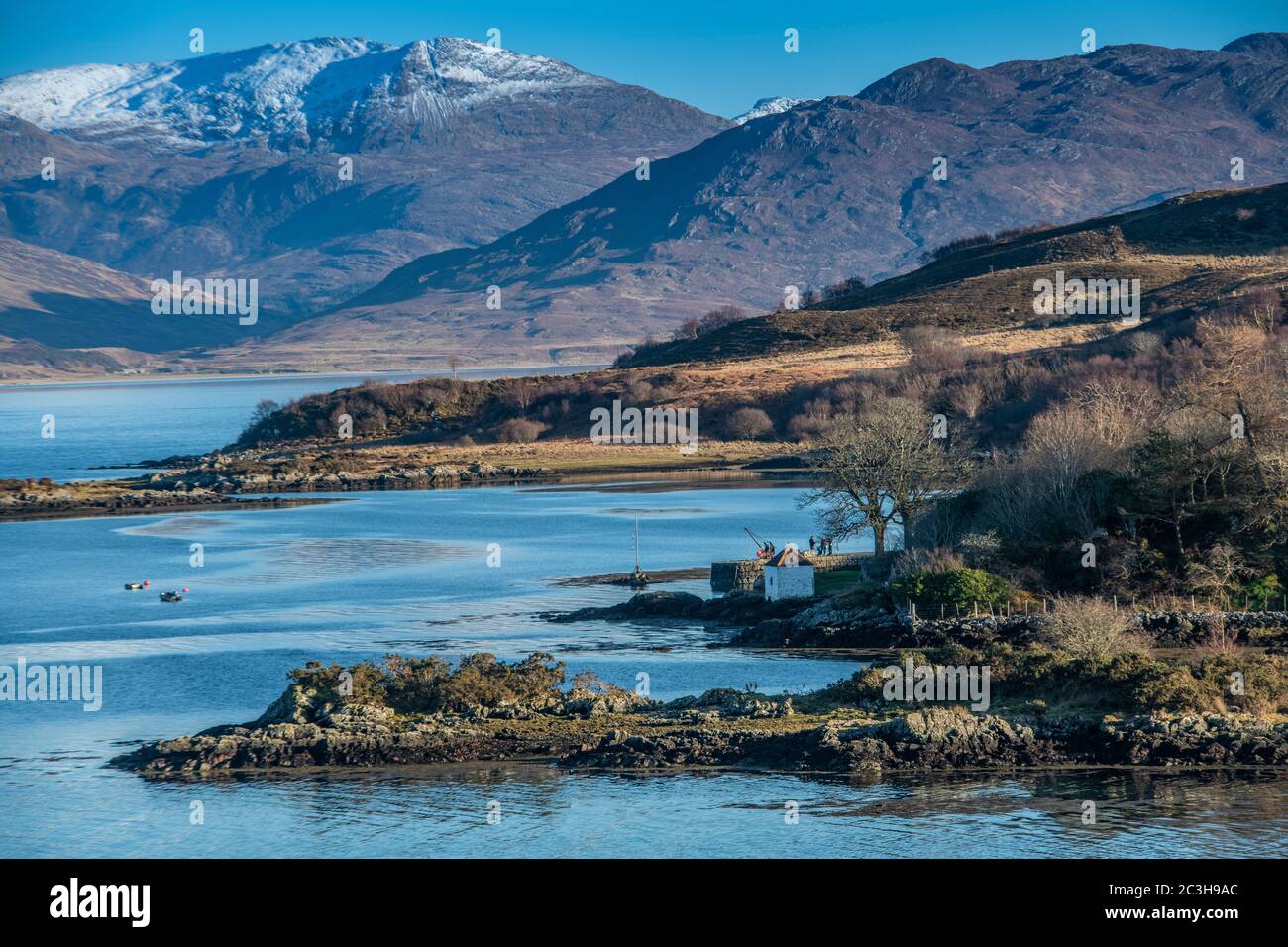 A view over the village of Isleornsay on the Isle of Skye, Scotland ...