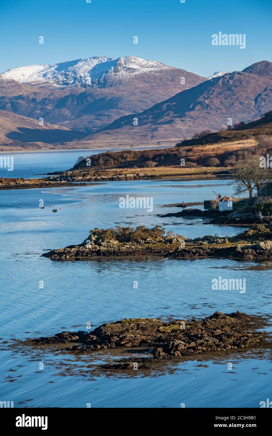 A view over the village of Isleornsay on the Isle of Skye, Scotland ...