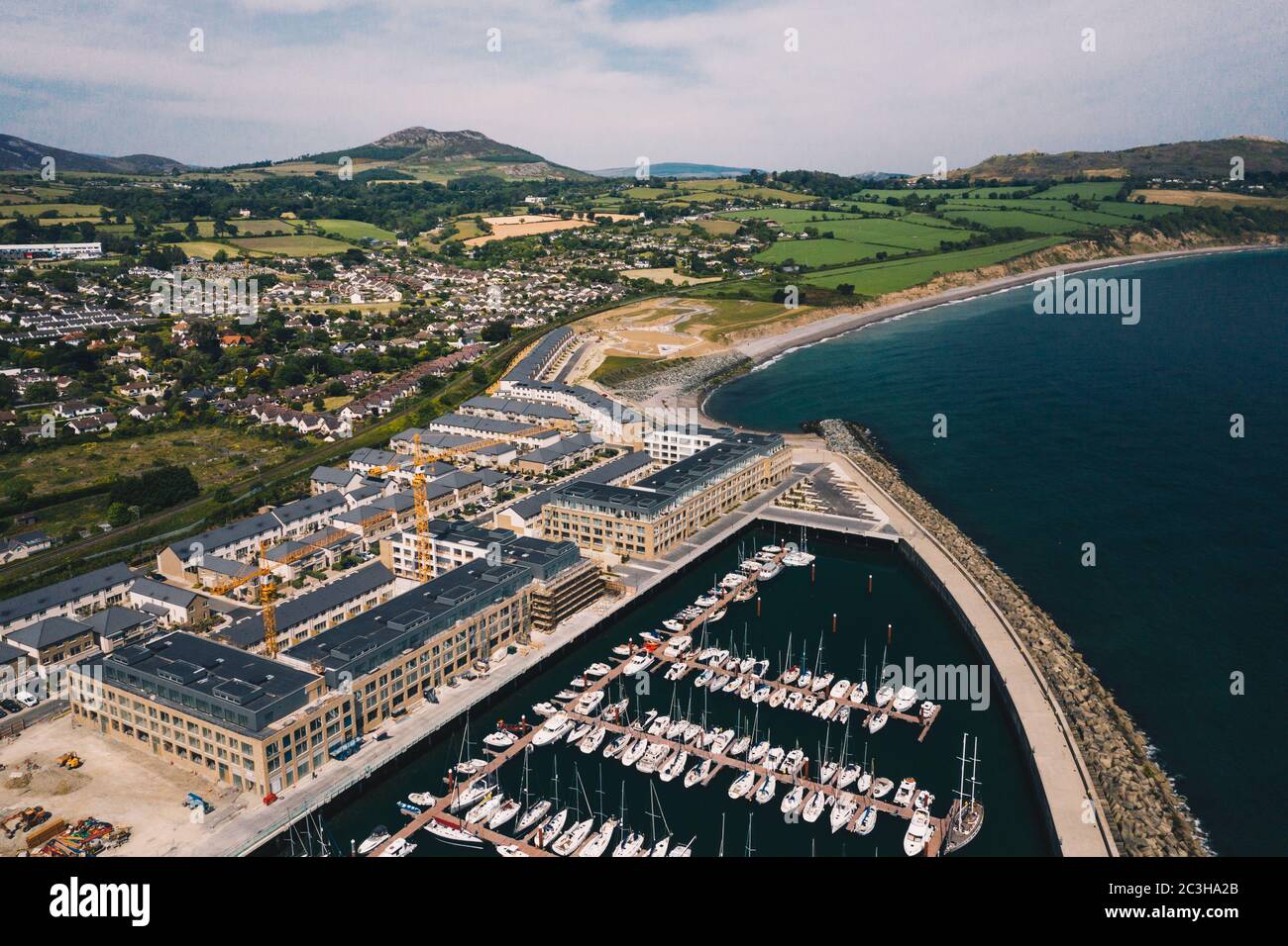 Aerial view of Greystones marina, small seaside town in county Wicklow ...