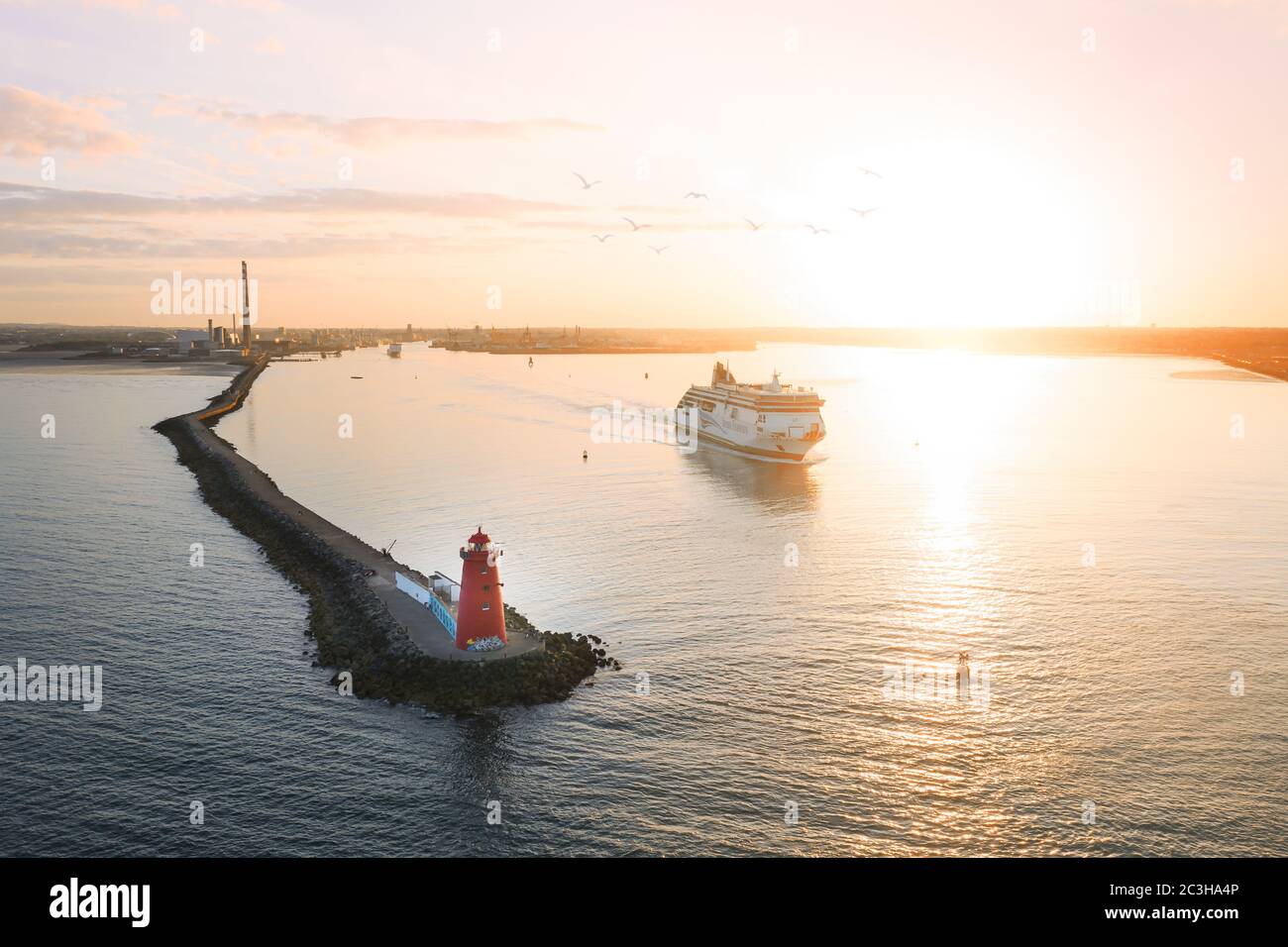 Aerial view of Dublin Harbour, Dublin Poolbeg and Grand Canal docks ...