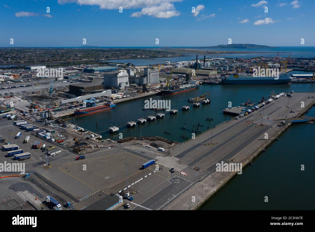 Aerial view of Dublin Harbour, Dublin Poolbeg and Grand Canal docks ...