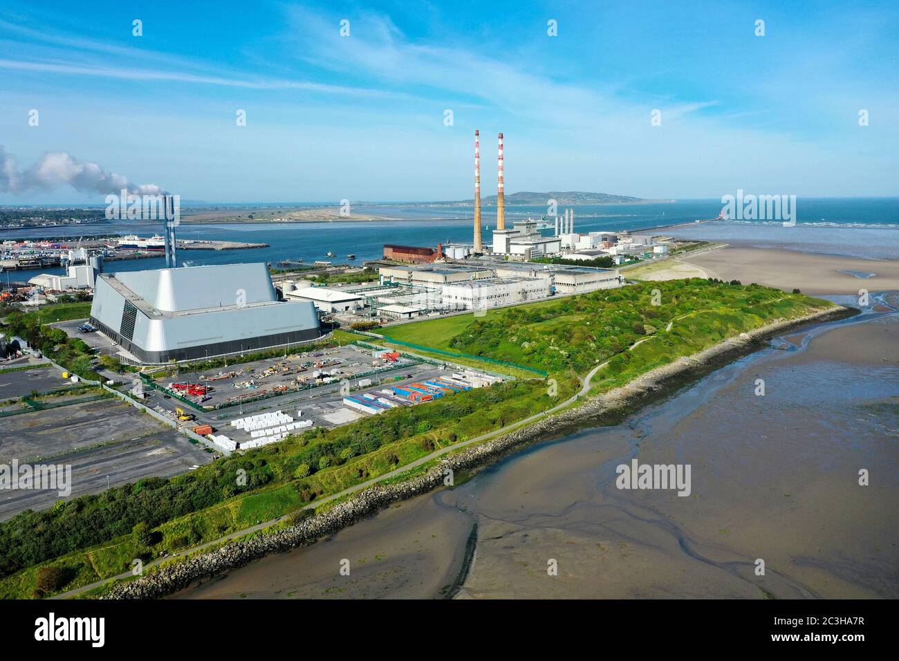 Aerial view of Dublin Harbour, Dublin Poolbeg and Grand Canal docks ...