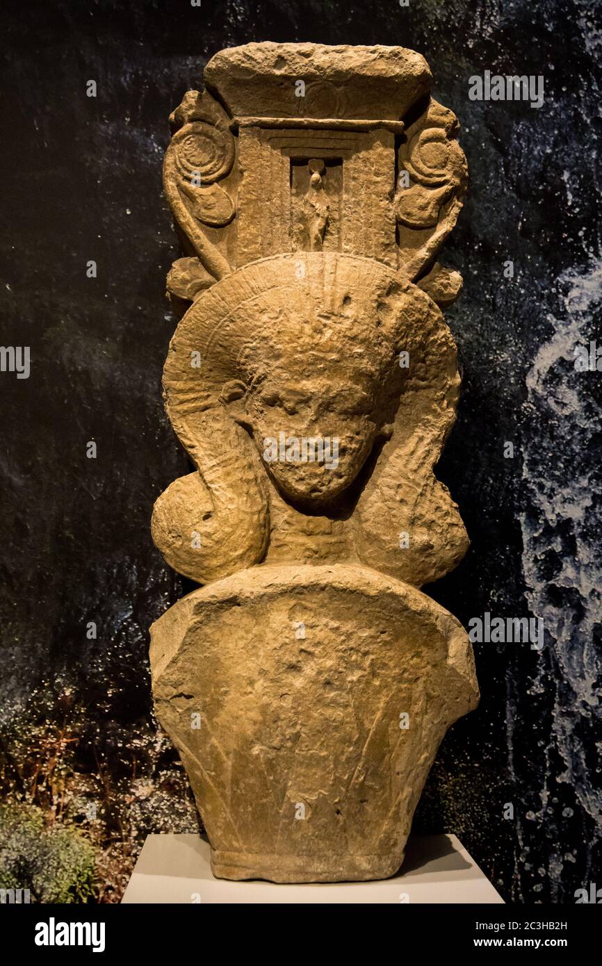 Leiden, The Netherlands - JAN 04, 2020: an old stone hathor capital ...