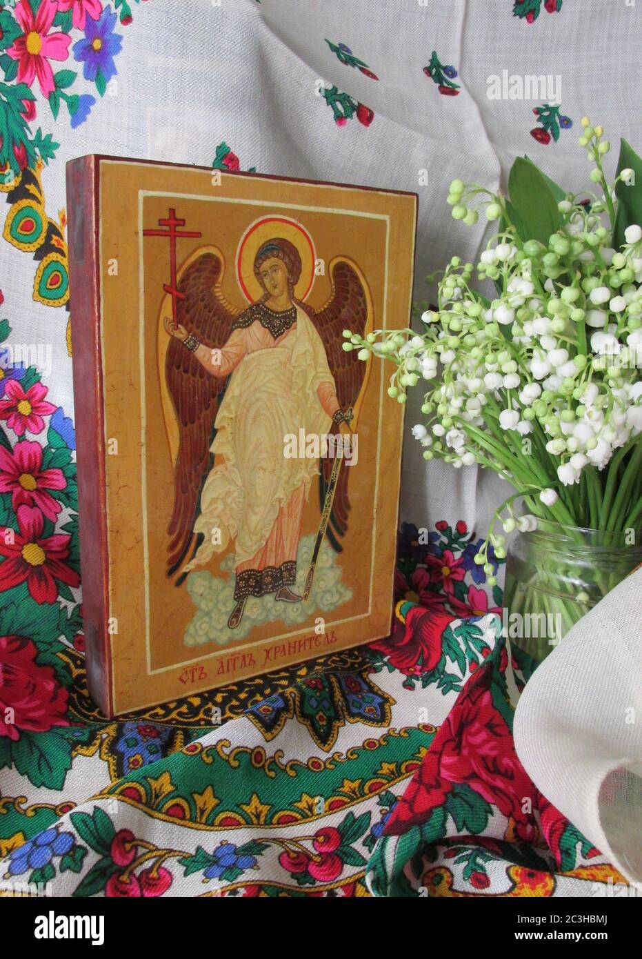 Traditional orthodox icon of the Holy Guardian Angel. Handwritten work ...