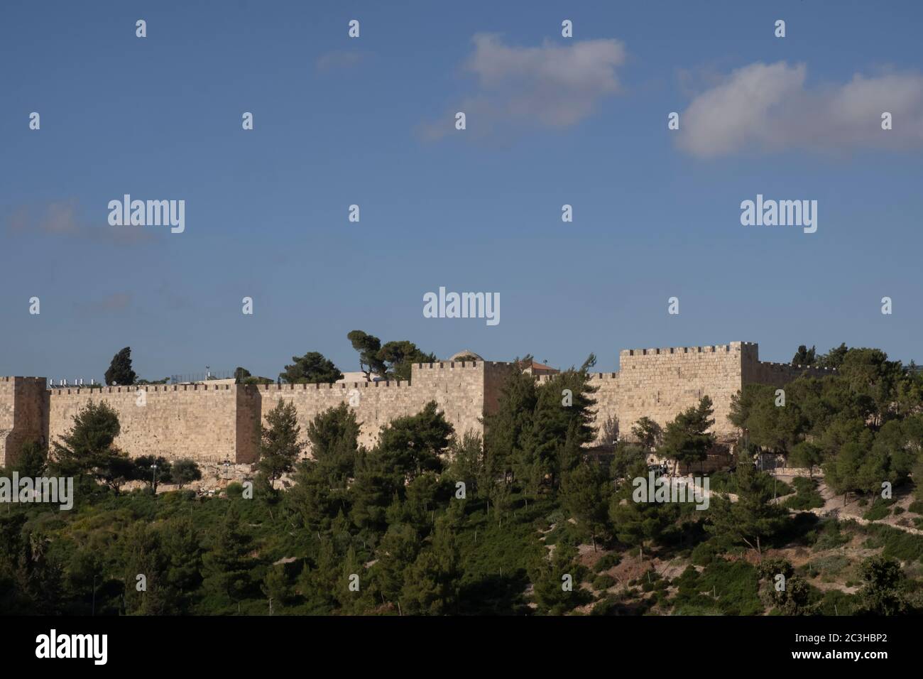 View of mount Zion and the Ottoman walls of the Old City built in the ...