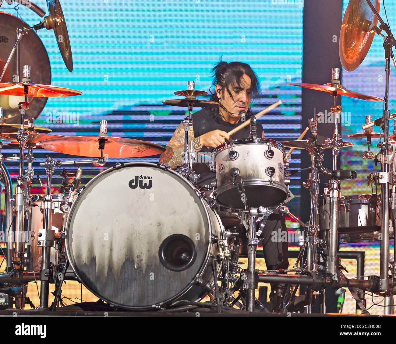 Drummer Alex Gonzalez, El Animal, performs with Mexican pop-rock band ...