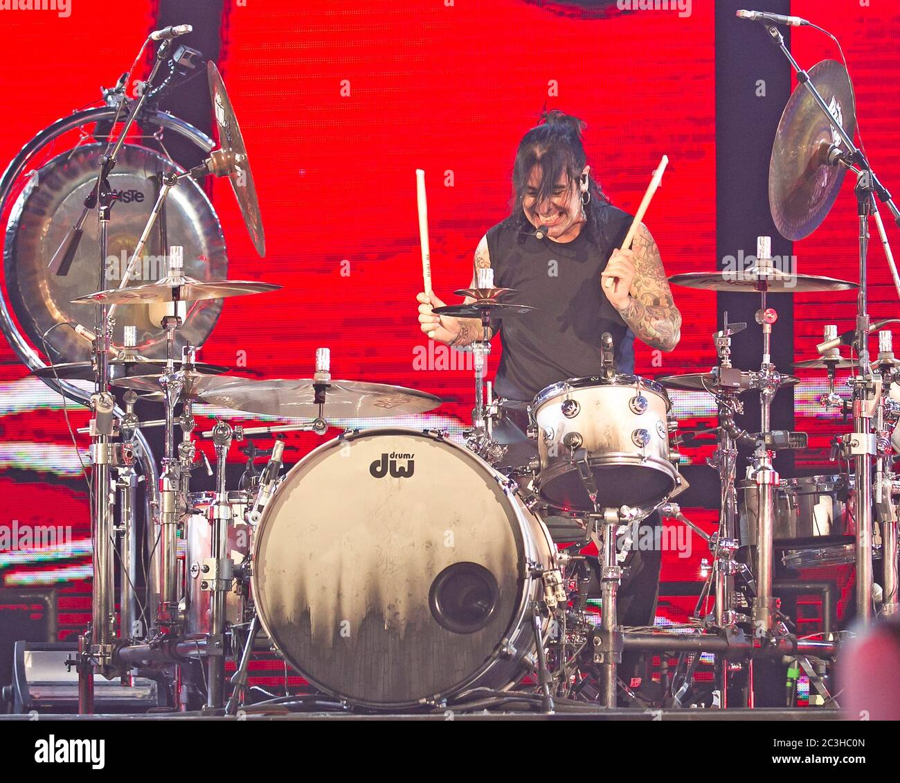 Drummer Alex Gonzalez, El Animal, performs with Mexican pop-rock band ...