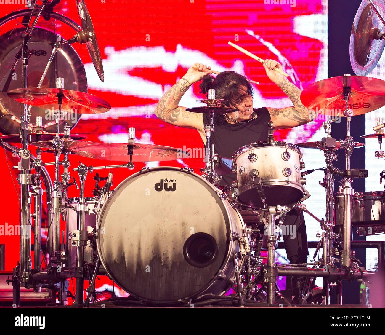 Drummer Alex Gonzalez, El Animal, performs with Mexican pop-rock band ...