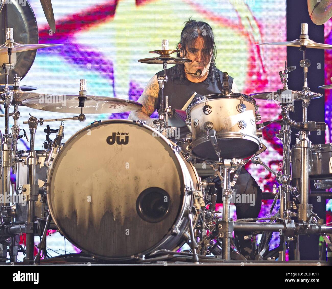 Drummer Alex Gonzalez, El Animal, performs with Mexican pop-rock band ...