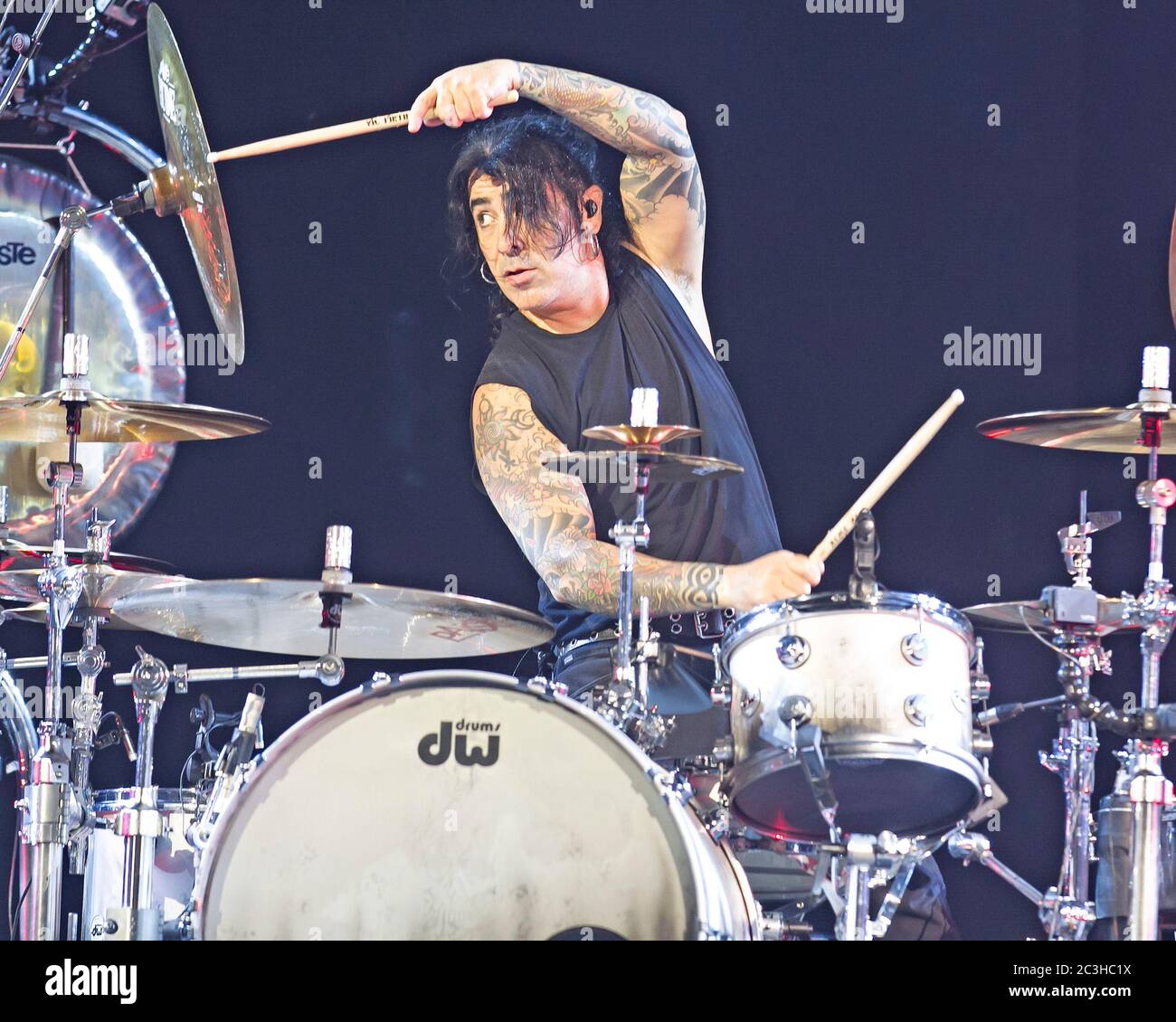 Drummer Alex Gonzalez, El Animal, performs with Mexican pop-rock band ...