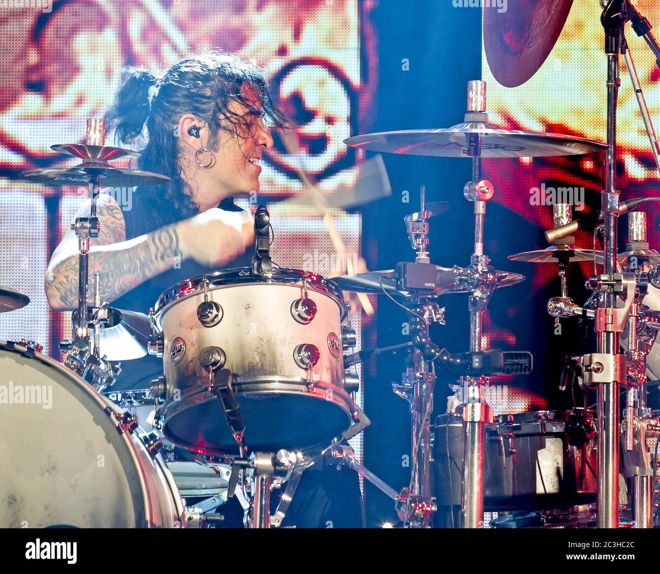 Drummer Alex Gonzalez, El Animal, performs with Mexican pop-rock band ...