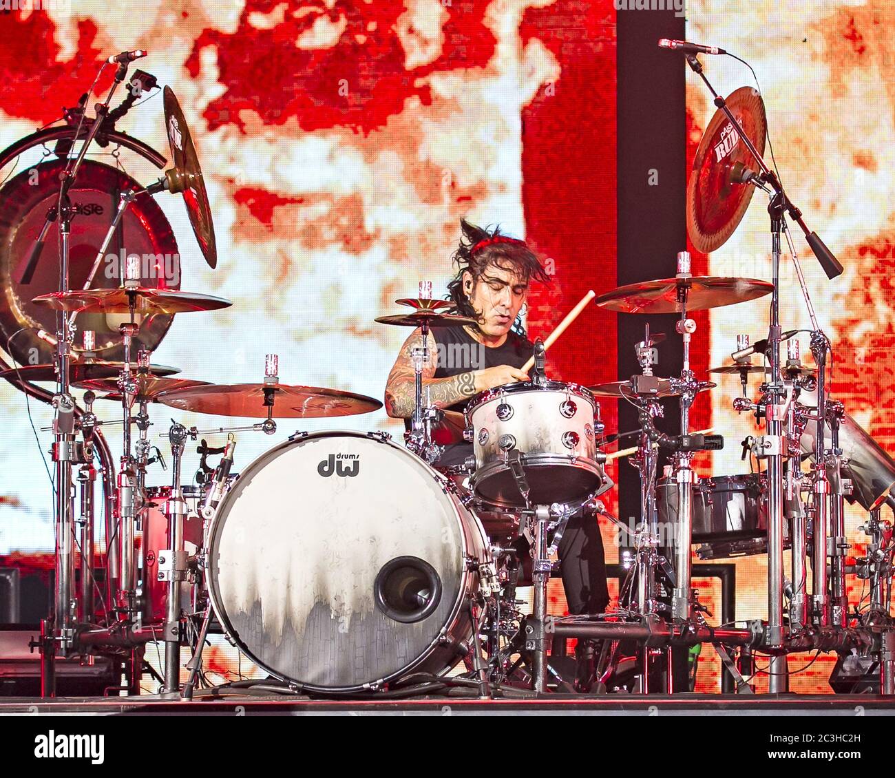 Drummer Alex Gonzalez, El Animal, performs with Mexican pop-rock band ...