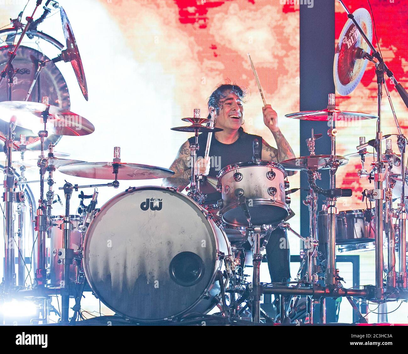 Drummer Alex Gonzalez, El Animal, performs with Mexican pop-rock band ...