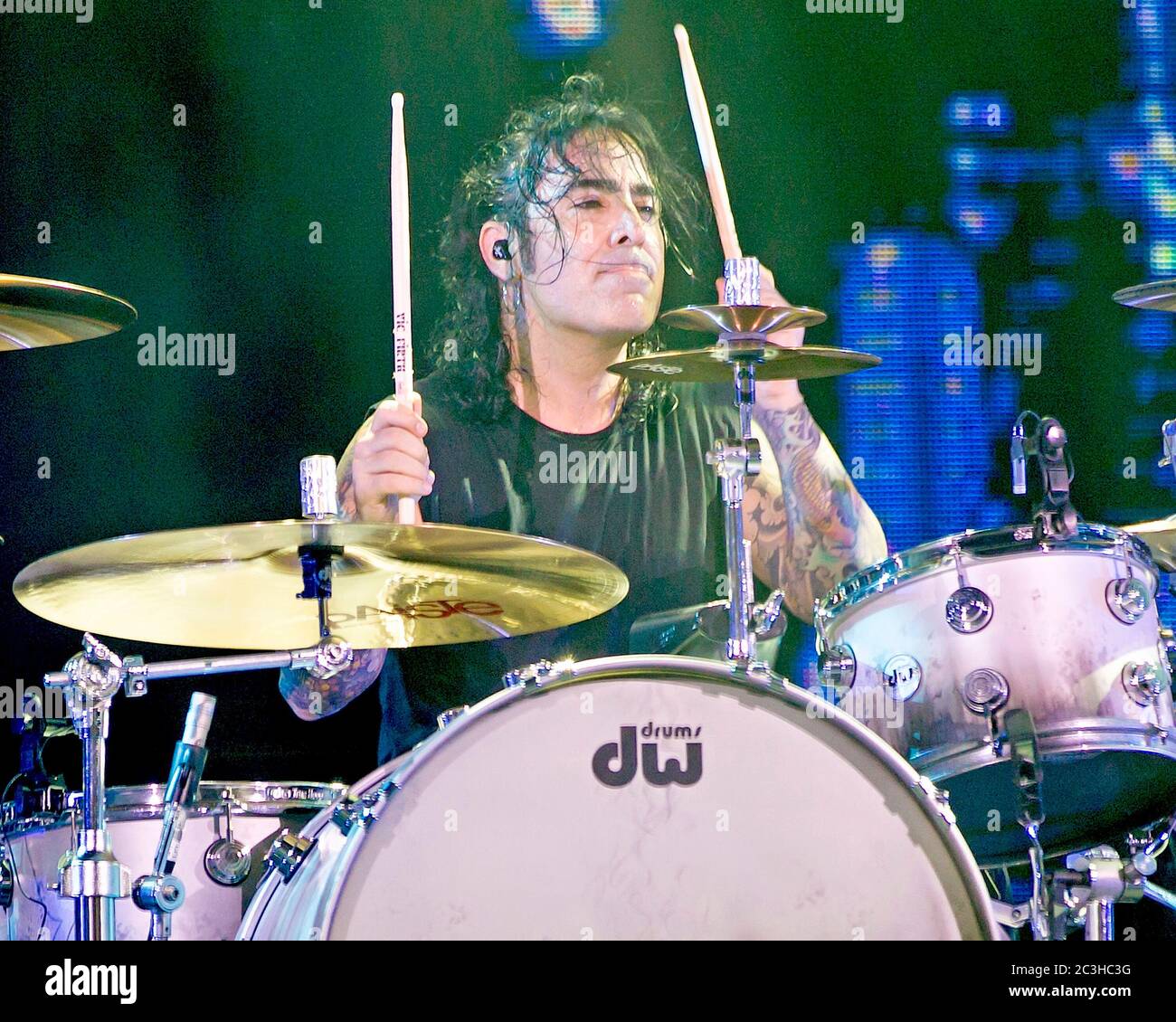 Drummer Alex Gonzalez, El Animal, performs with Mexican pop-rock band ...