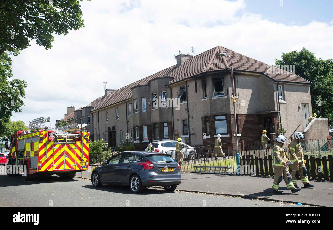 Police at the scene of fire at flat in paisley hi-res stock photography ...