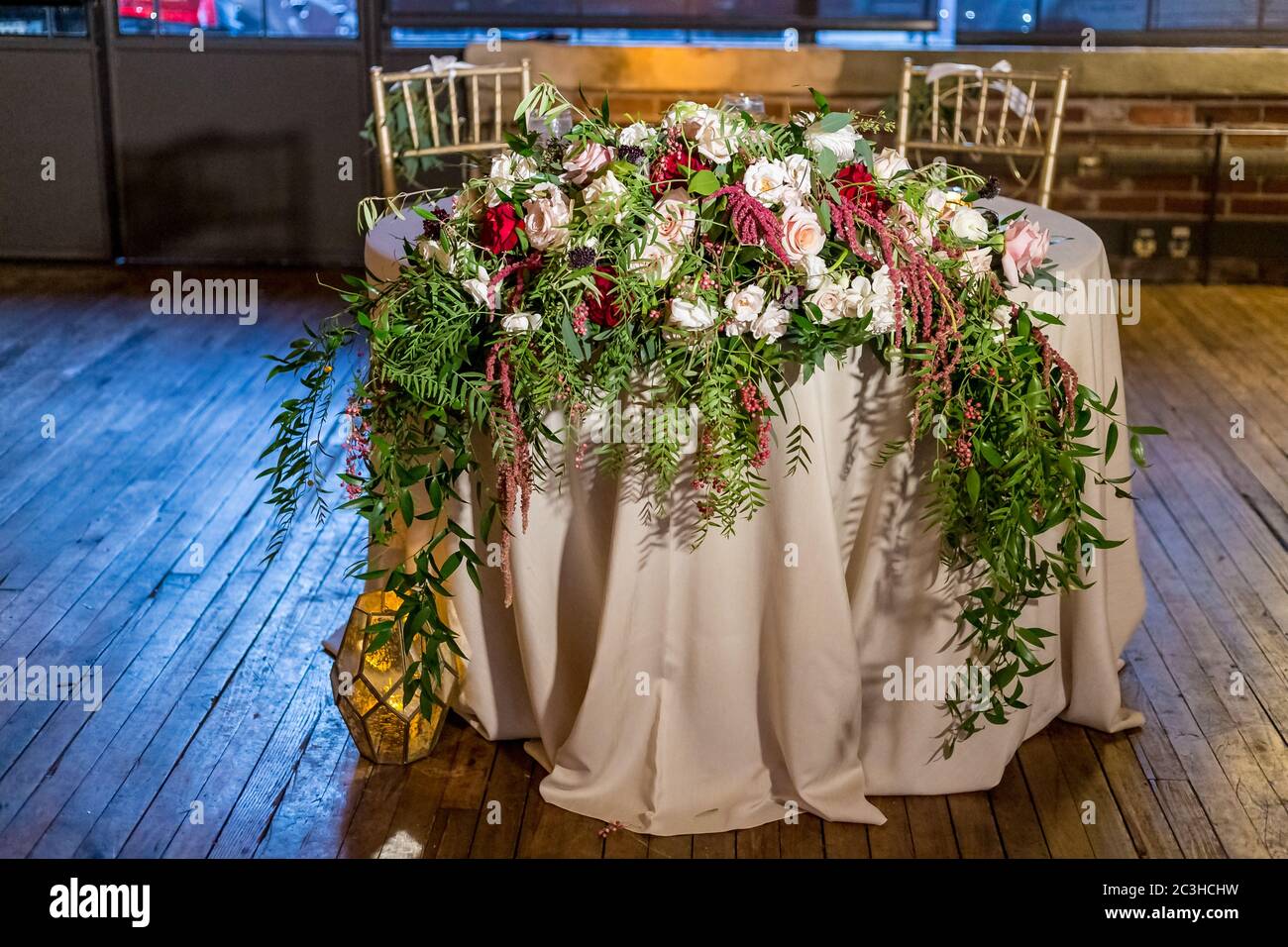 Decoration of the wedding table of the bride and groom with a ...
