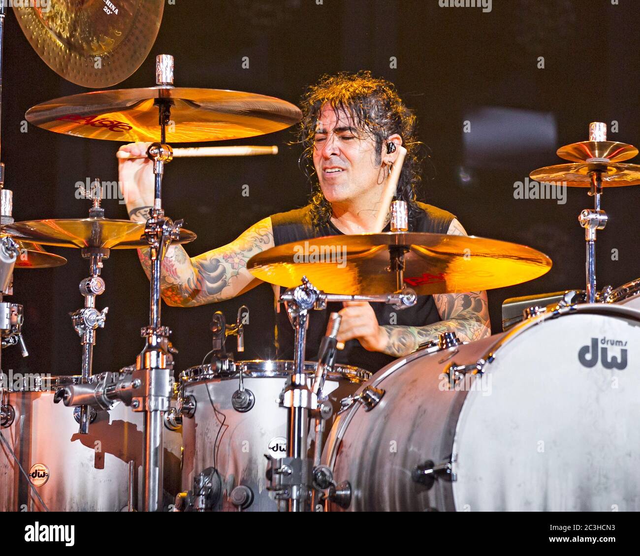 Drummer Alex Gonzalez, El Animal, performs with Mexican pop-rock band ...