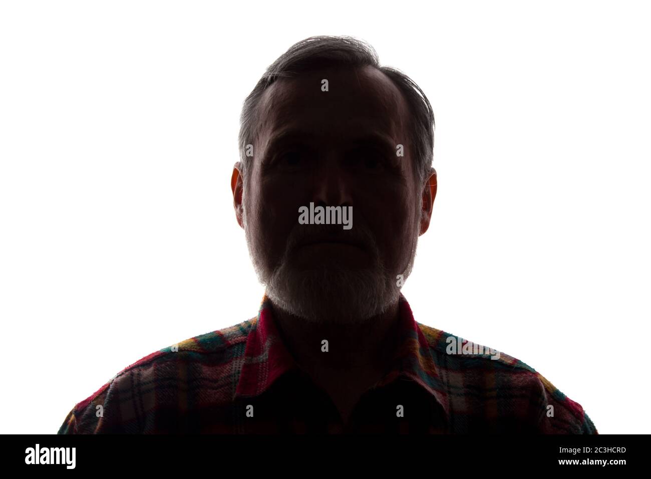 Portrait of a old man, unshaven, with beard, front view - dark isolated ...