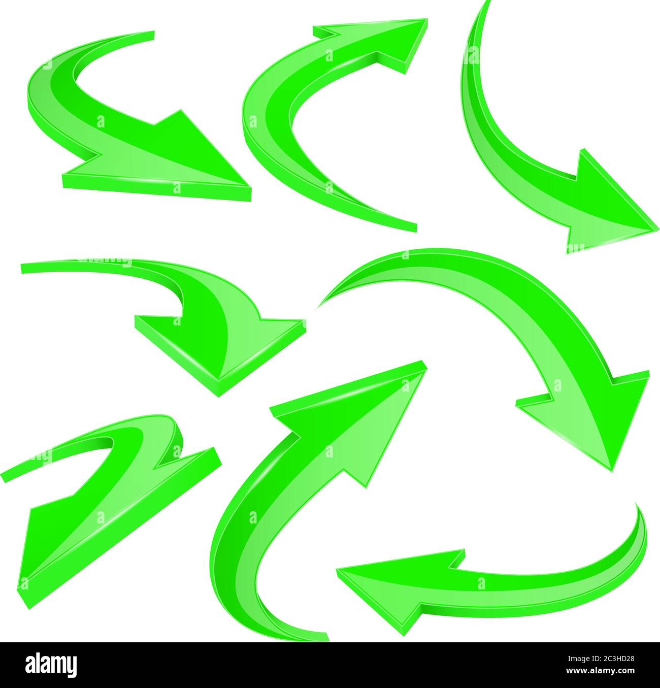 Green shiny 3d arrows. Curved signs Stock Vector Image & Art - Alamy