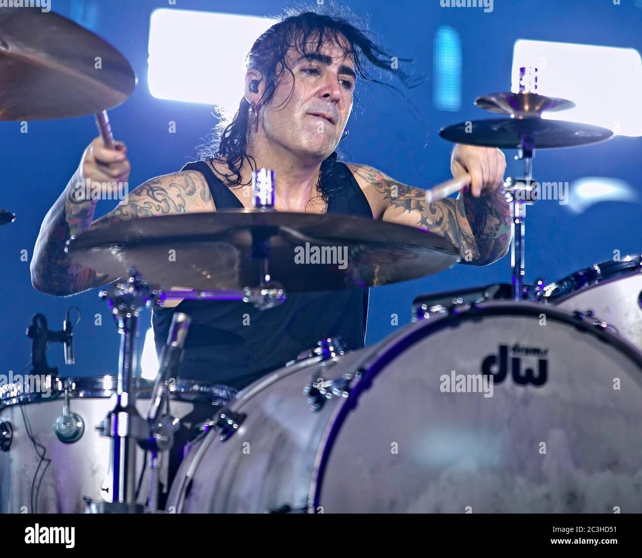 Drummer Alex Gonzalez, El Animal, performs with Mexican pop-rock band ...