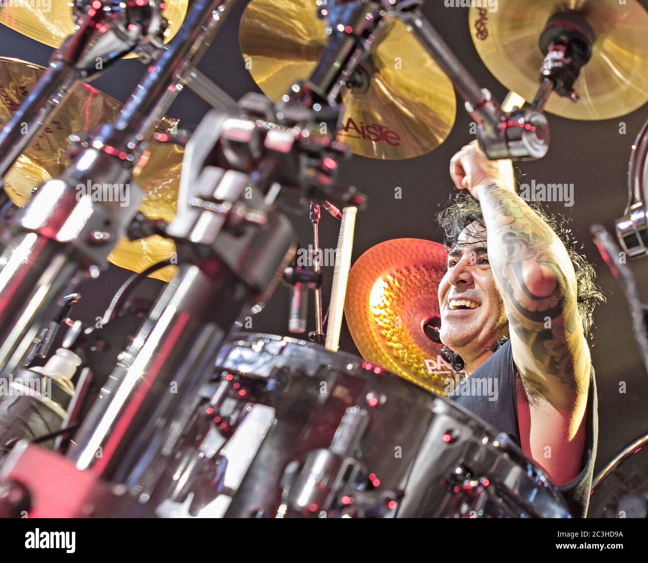 Drummer Alex Gonzalez, El Animal, performs with Mexican pop-rock band ...