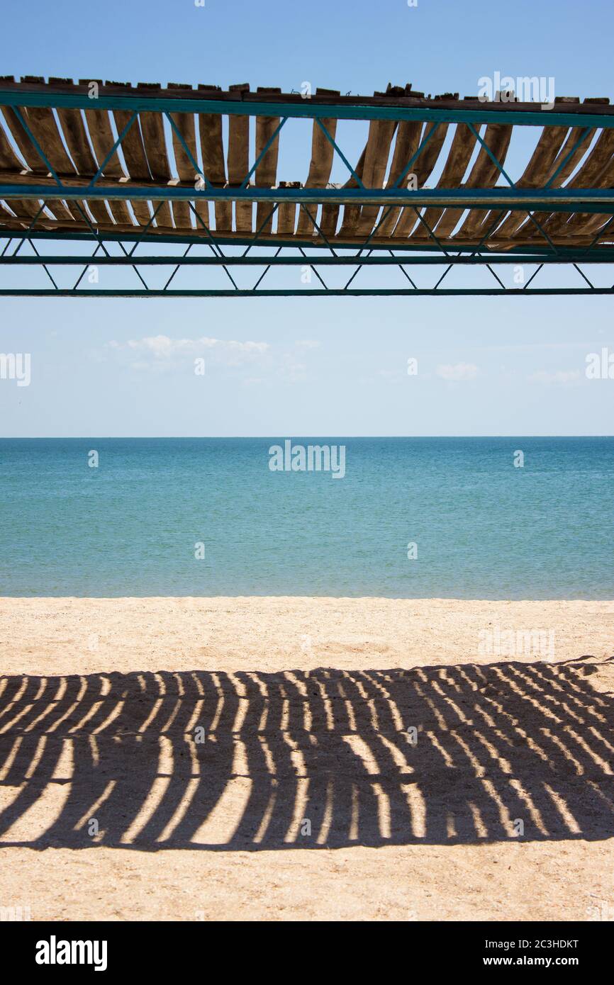 Sea water beach rest, landscape shelter from the sun, clouds sky Stock ...
