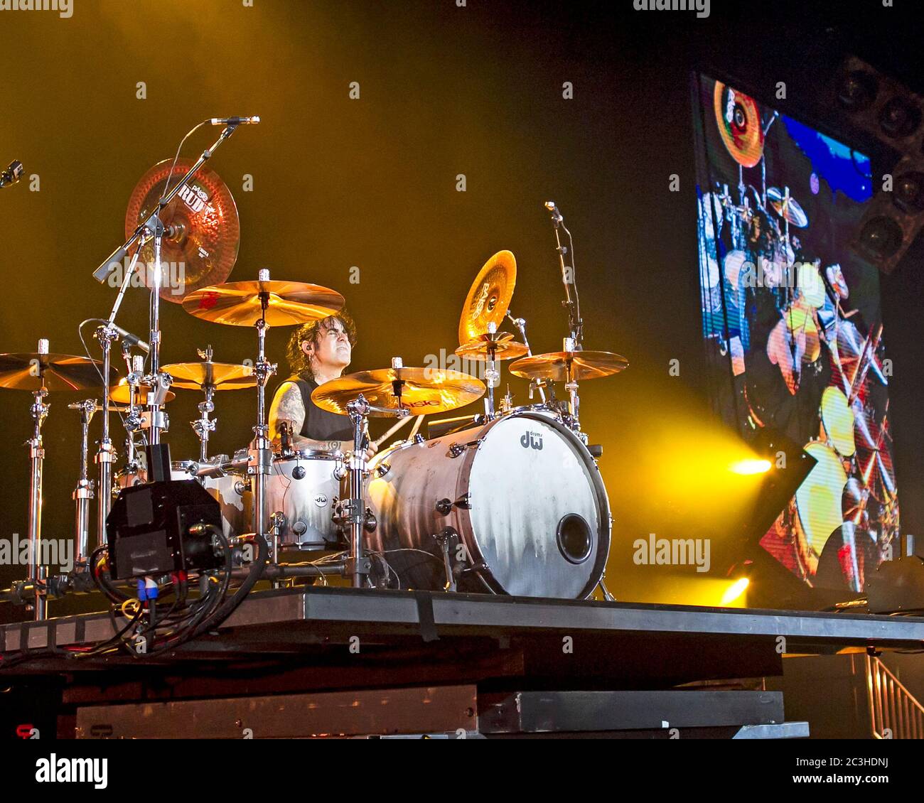 Drummer Alex Gonzalez, El Animal, performs with Mexican pop-rock band ...