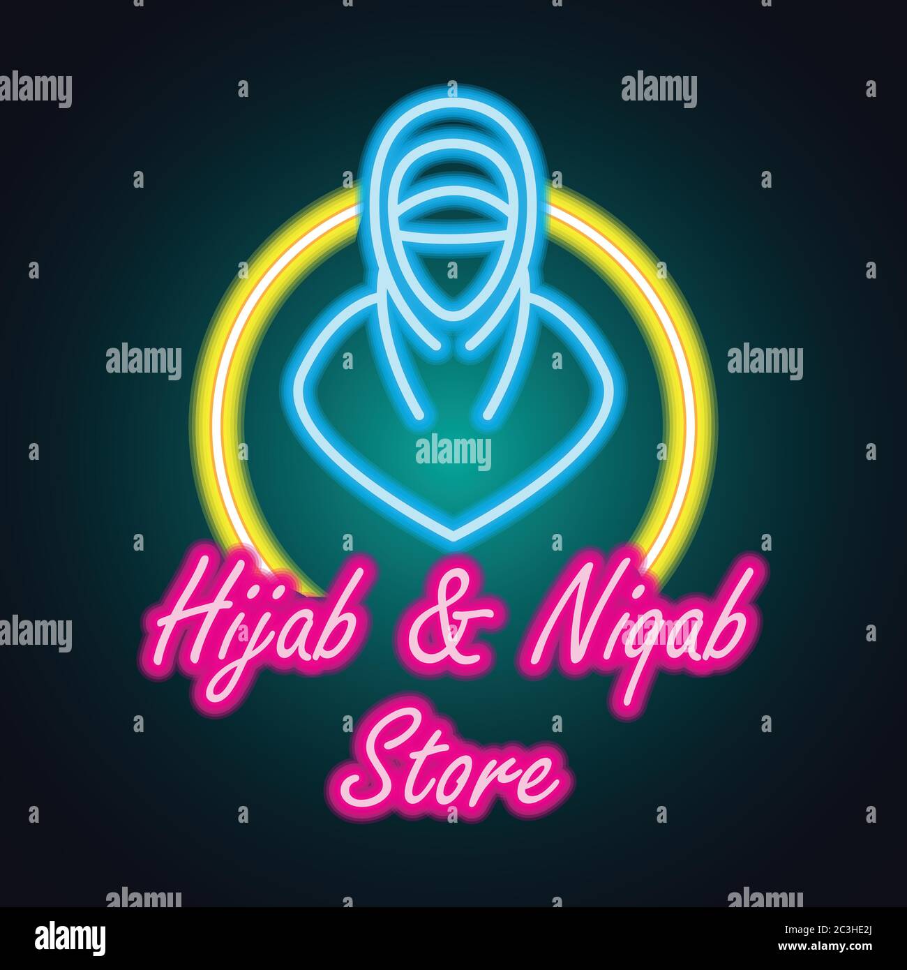 hijab logo with neon sign effect for hijab and niqab store, vector ...