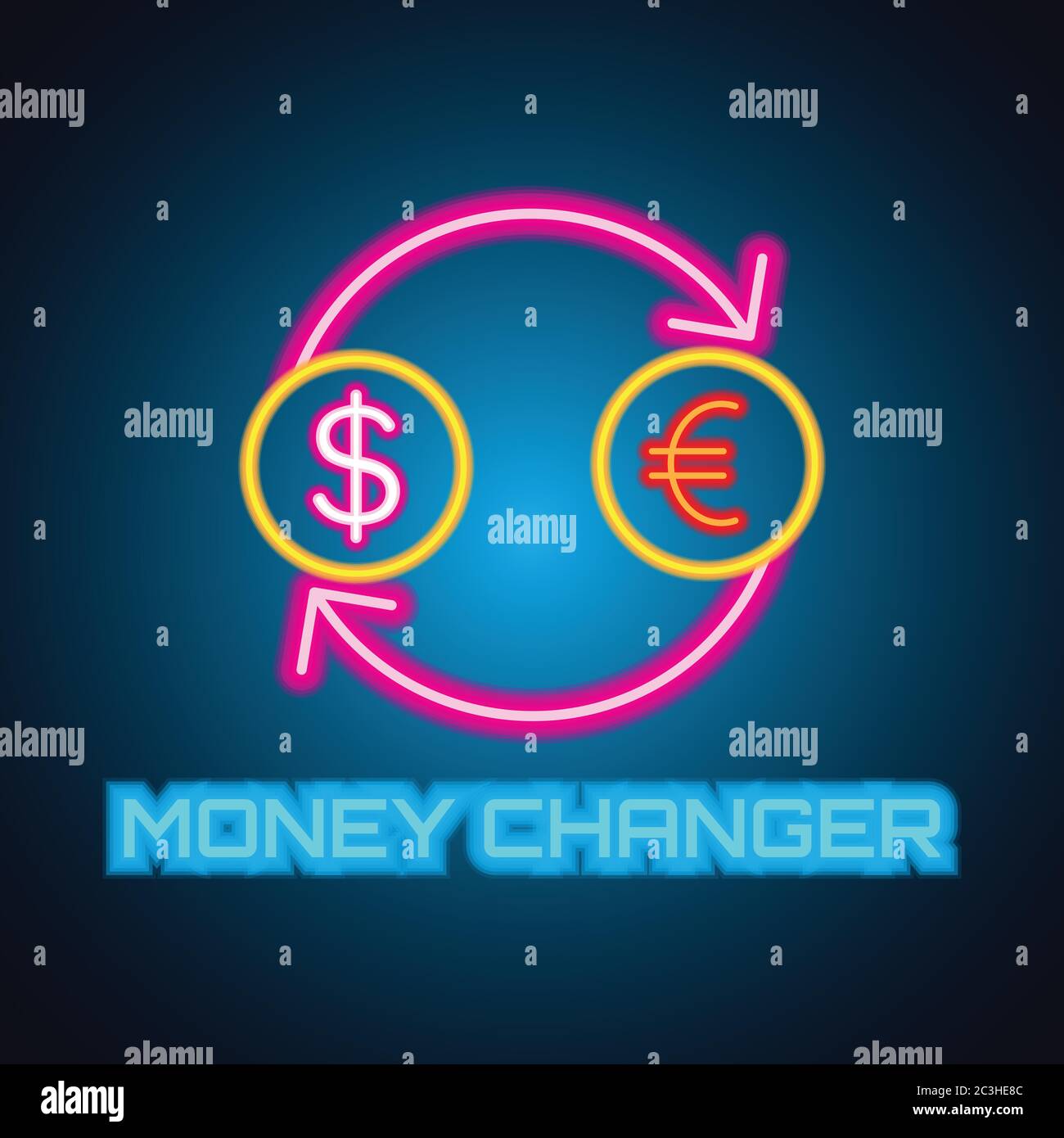bank and money changer with neon sign effect for bank office, vector ...