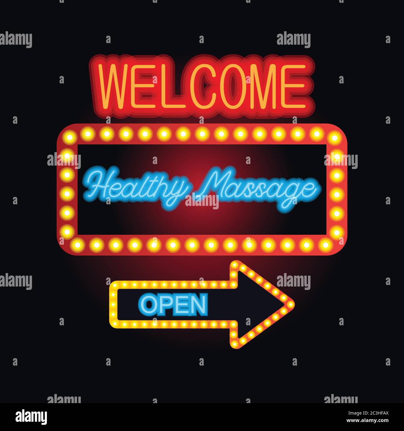 healthy massage in neon sign plank for massage business Stock Vector ...