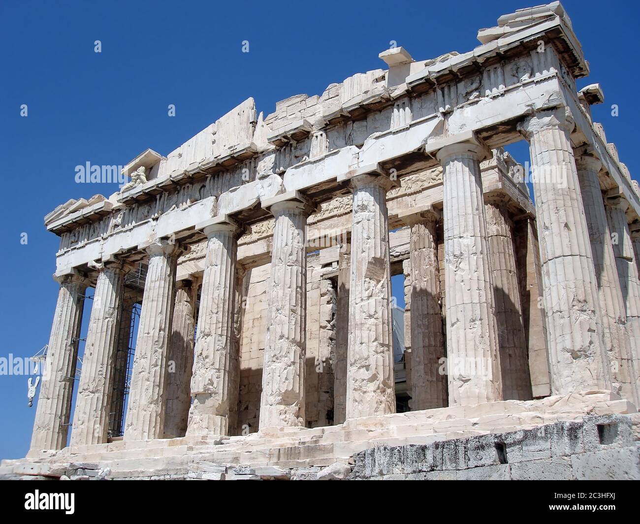 Ongoing restoration work of the Parthenon, Acropolis, Athens. Against ...