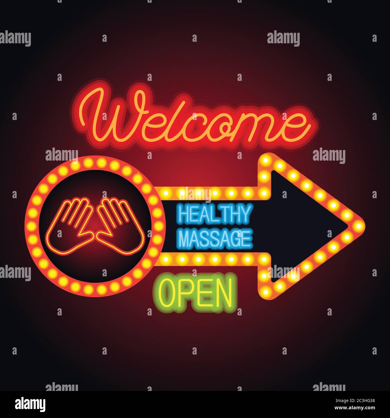healthy massage in neon sign plank for massage business Stock Vector ...