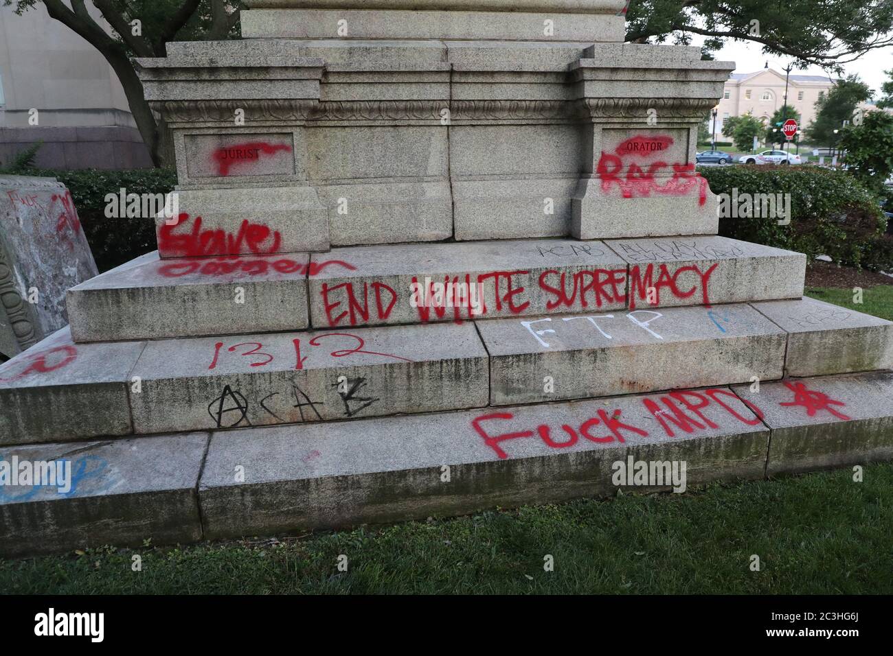 WASHINGTON, D.C. - JUNE 20: View of a defamed and toppled Statue of ...
