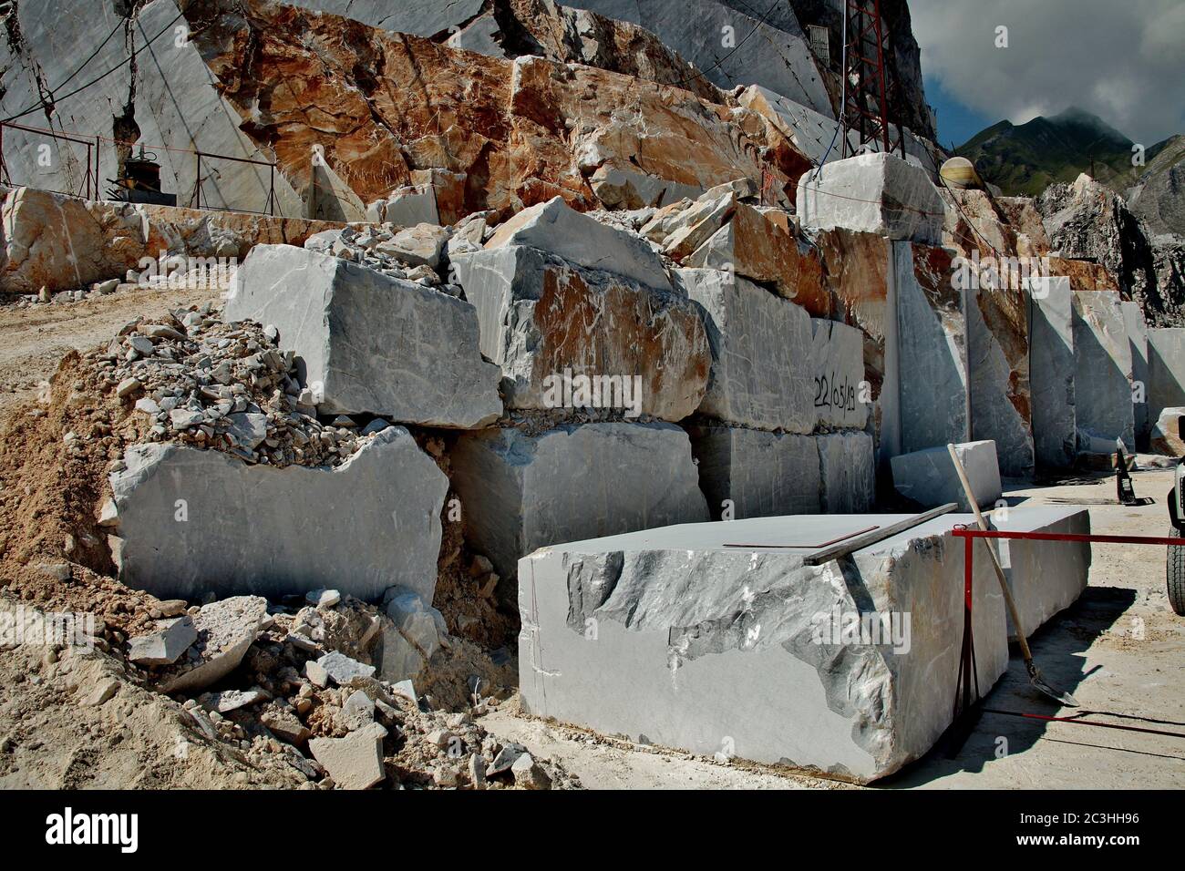 Vertical shot of marble blocks near the town of Carrara in Tuscany ...