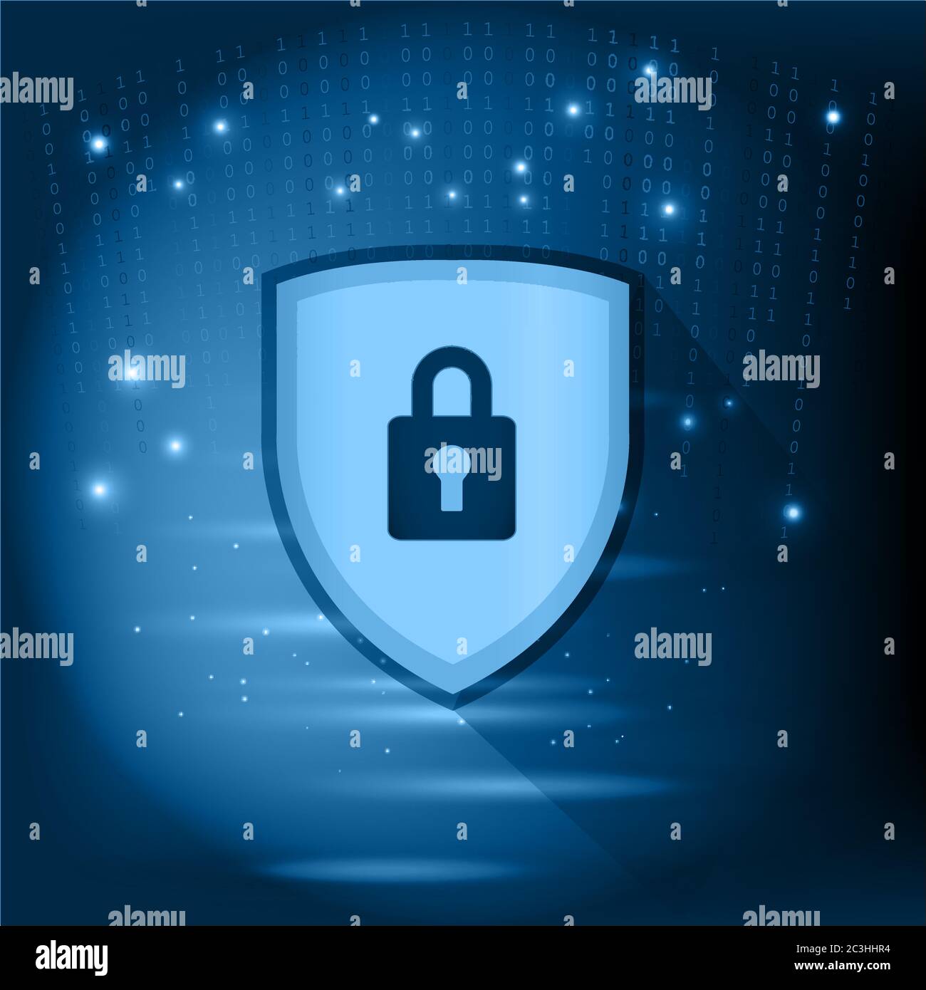 Cyber security concept: Shield With Keyhole icon on digital data ...