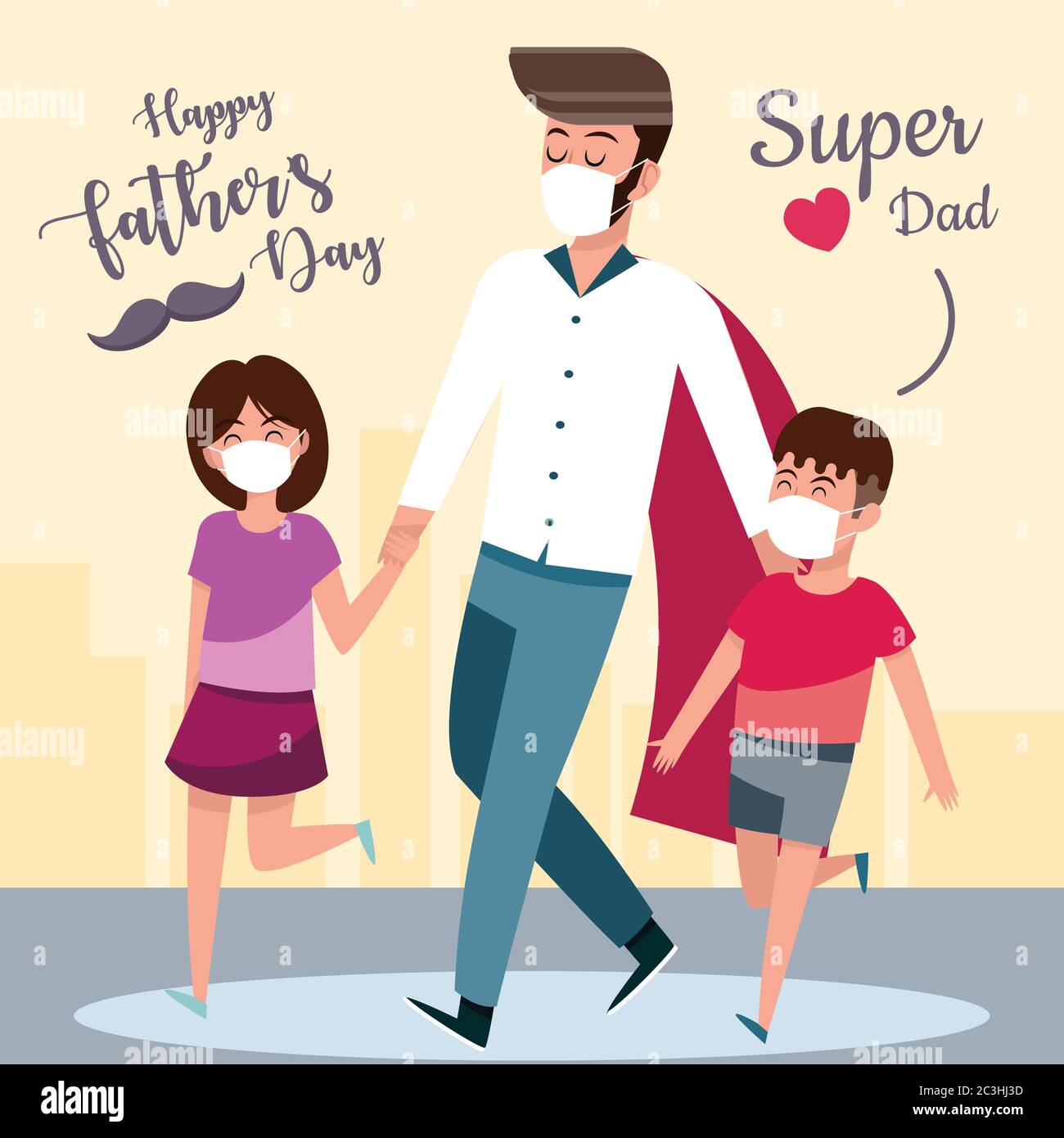 father's day in lock down with mask cartoon illustration vector, super ...