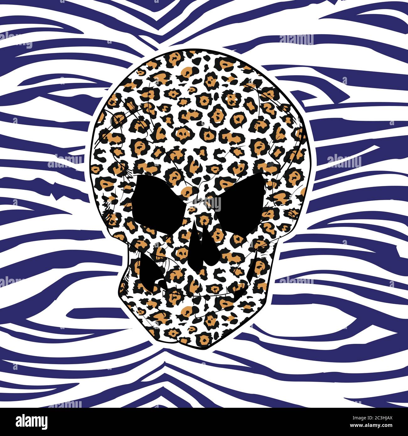 Funny vector illustration of a skull with animal print on a zebra ...