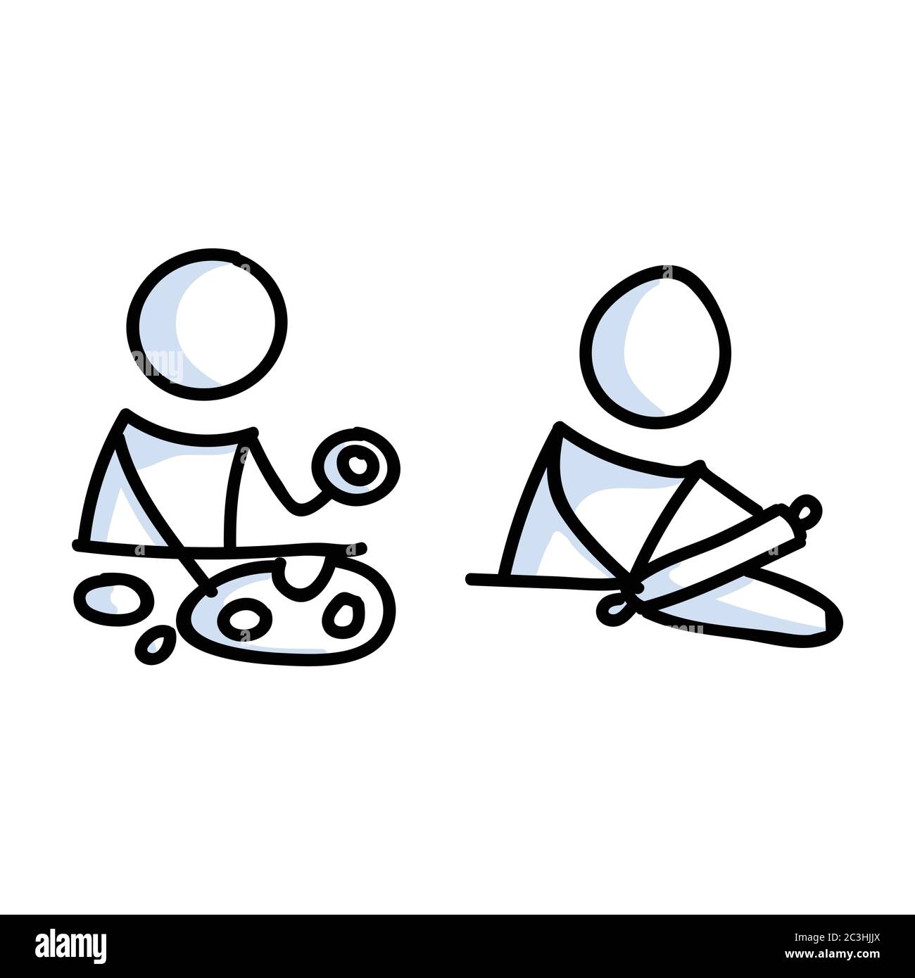 Cute stick figure two baker using cookie cutter lineart icon. Dinner ...