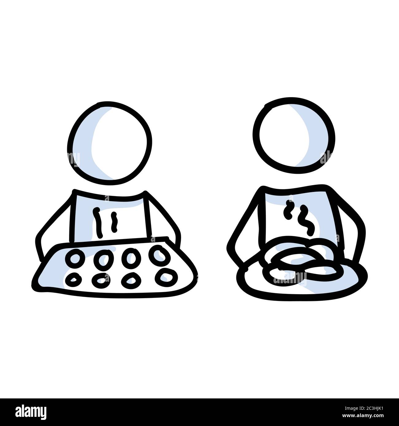 Cute stick figure two baker with cookie tray lineart icon. Dinner ...