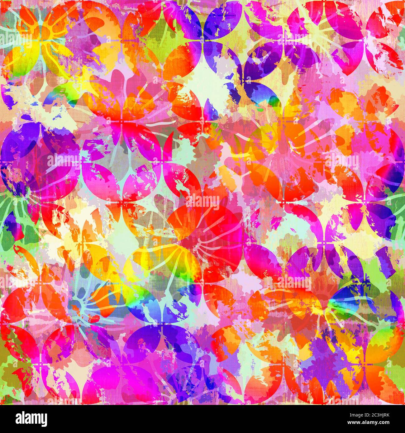 Seamless vibrant rainbow painted flower texture. Bold primary color ...