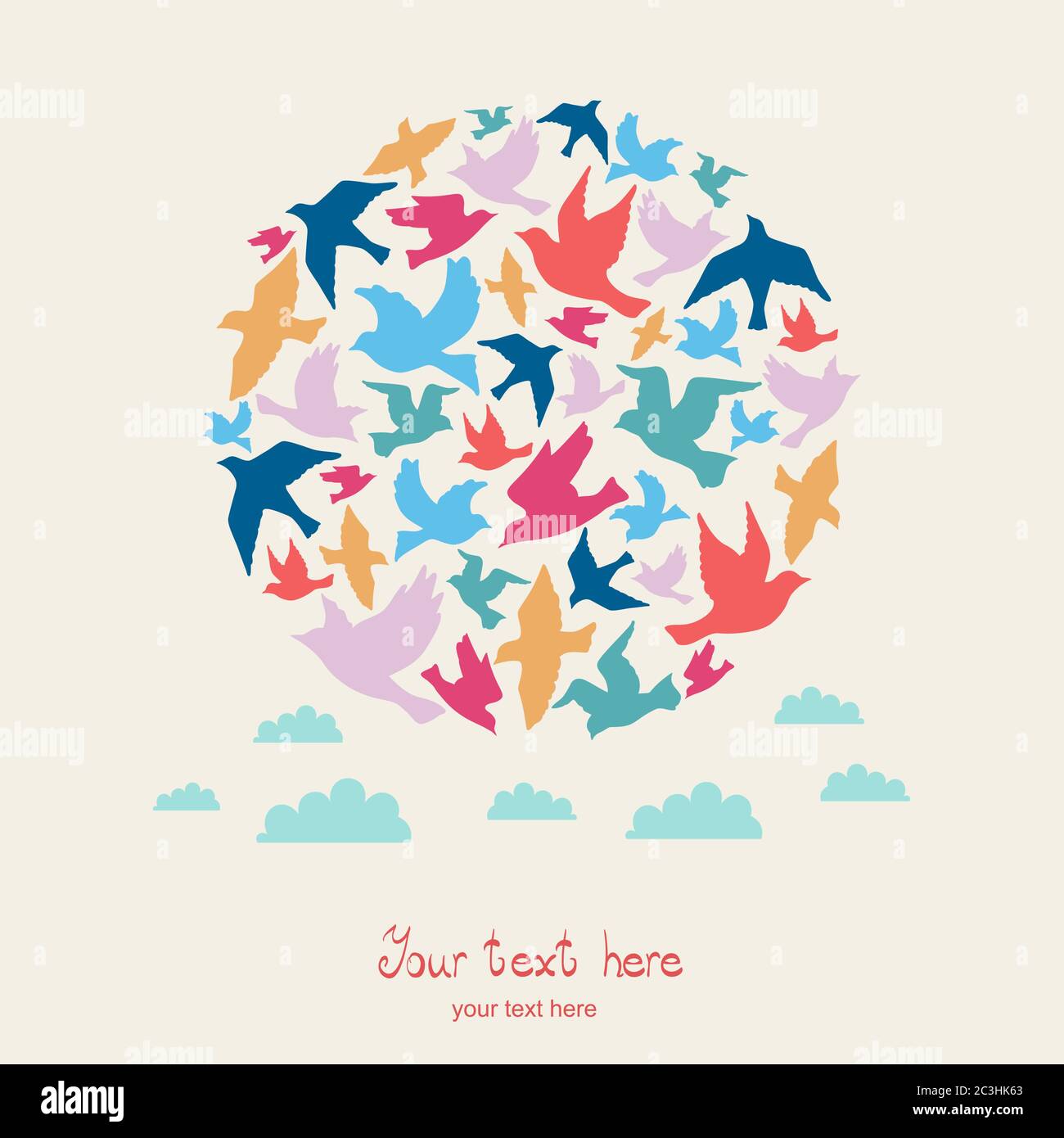 Ball of birds, celebration card on beige background Stock Vector Image ...