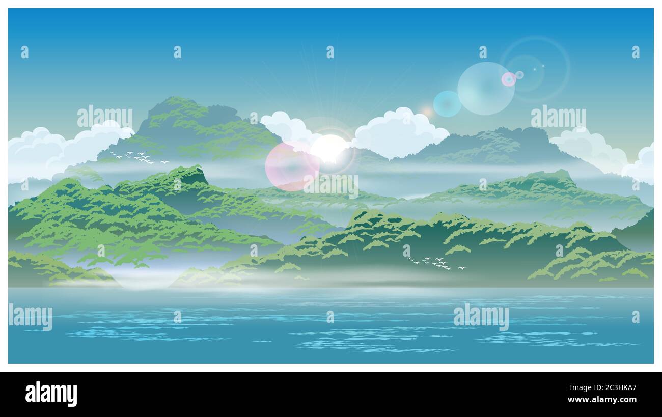 Vector illustration on the theme of highlands and beautiful landscapes ...